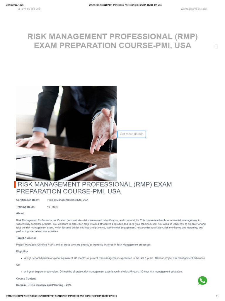 SPMC Risk Management Professional RMP Exam Preparation Course Pmi Usa ...