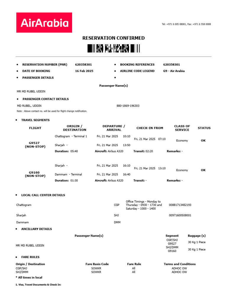 The Travel Itinerary-MD RUBEL UDDIN | PDF | Aircraft | Airlines