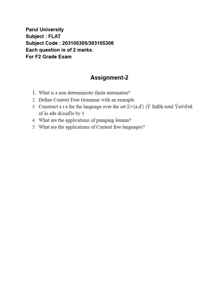 TOC Assignment-2 For F2 Garde Exam | PDF
