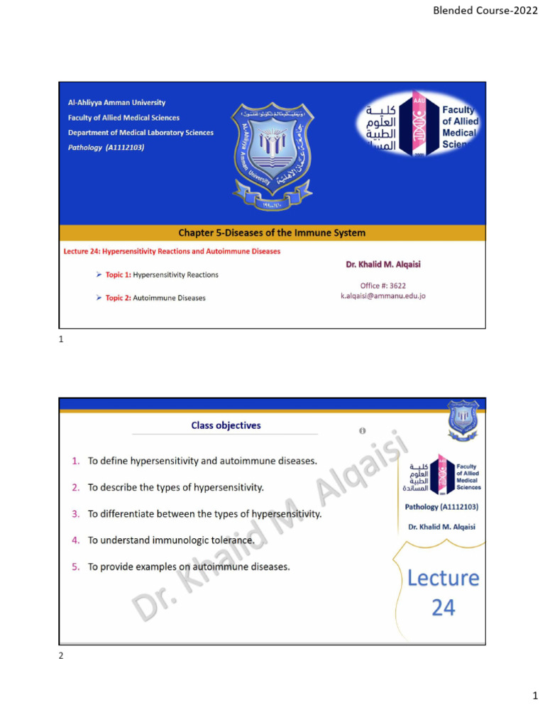Lecture 24-Hypersensitivity Reactions and Autoimmune Diseases | PDF
