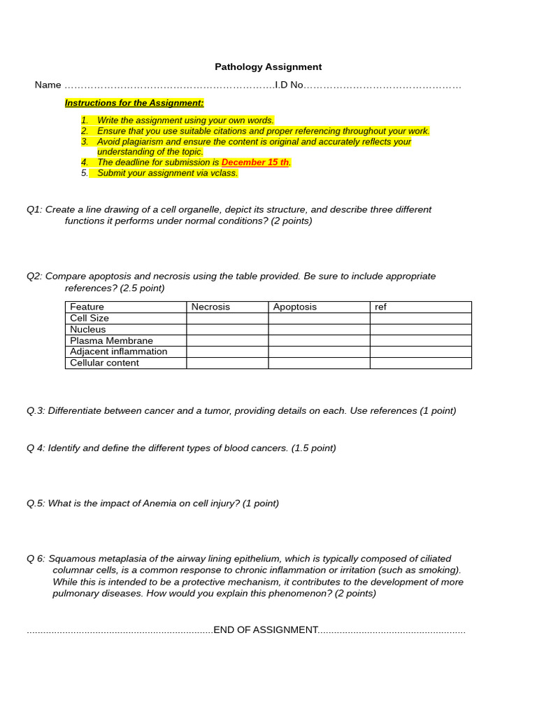 Pathology Assignment (003) - 2024-2025 | PDF