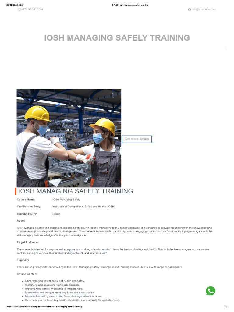 SPMC Iosh Managing Safely Training | PDF | Occupational Safety And ...