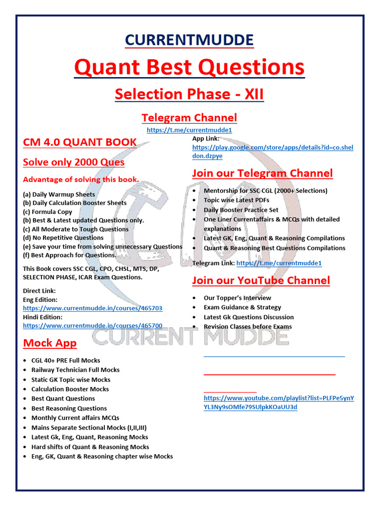 Best Quant Ques Selection Phase XII | PDF | Interest | Rupee
