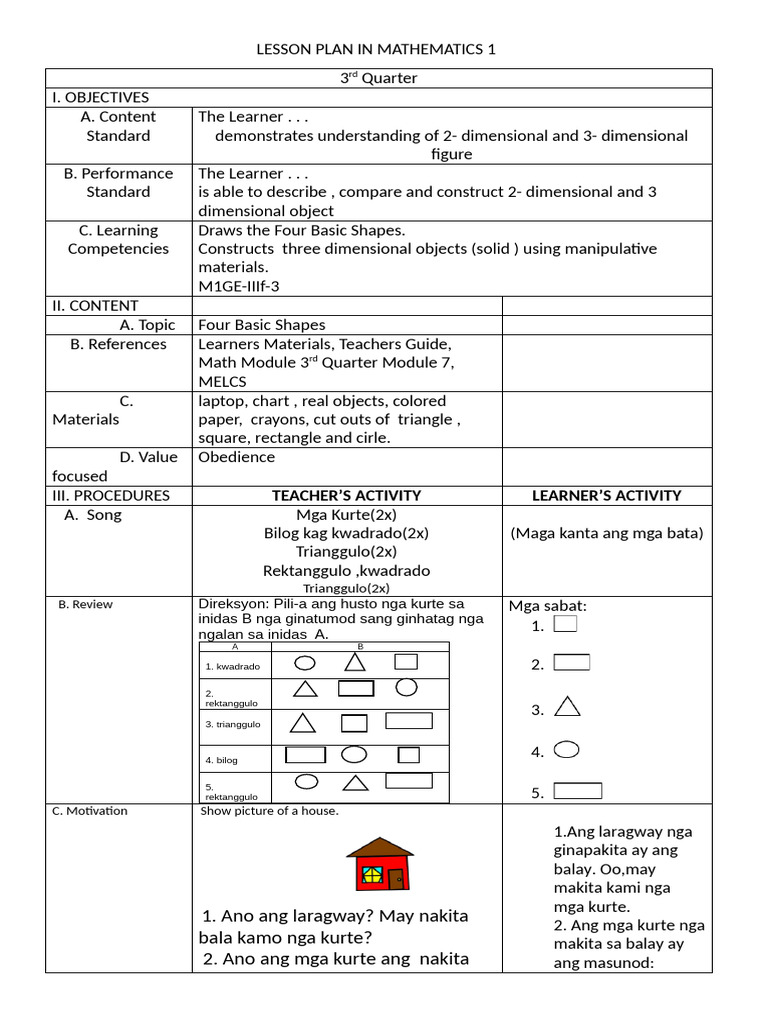 Math 1 Lesson Plan | PDF