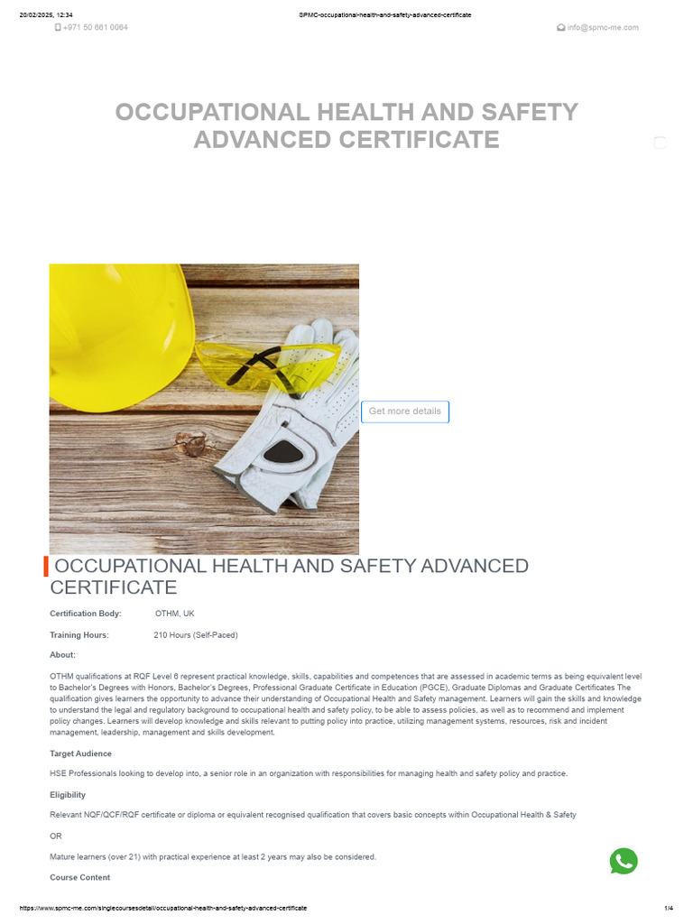 SPMC Occupational Health and Safety Advanced Certificate | PDF ...