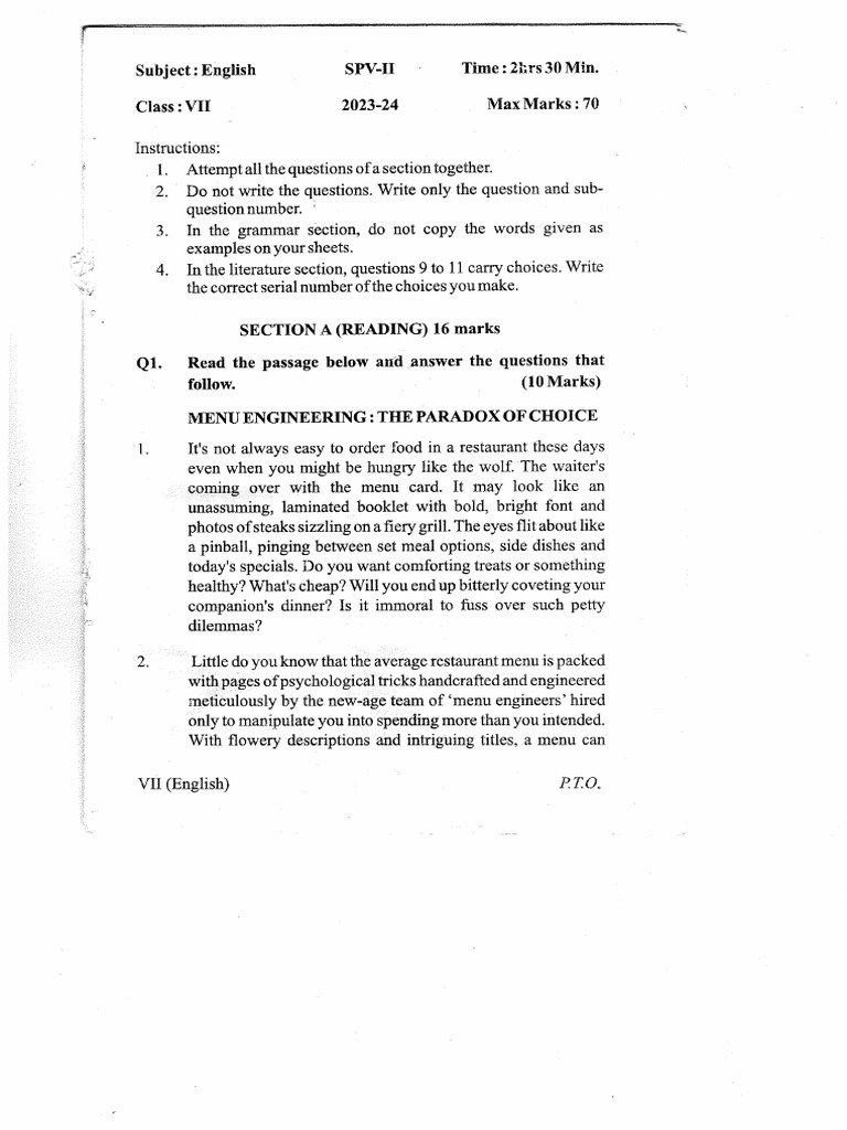 Paper VII English SPV II | PDF