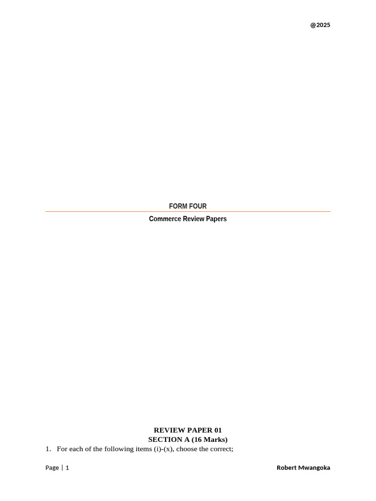 COMMERCE FORM FOUR REVIEW PAPERS 2025 | PDF | Elasticity (Economics ...