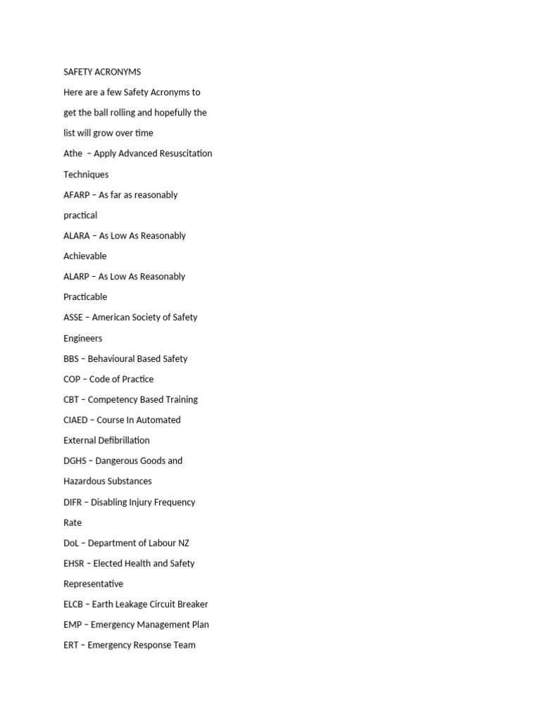 Safety Acronyms | PDF | Occupational Safety And Health | Safety