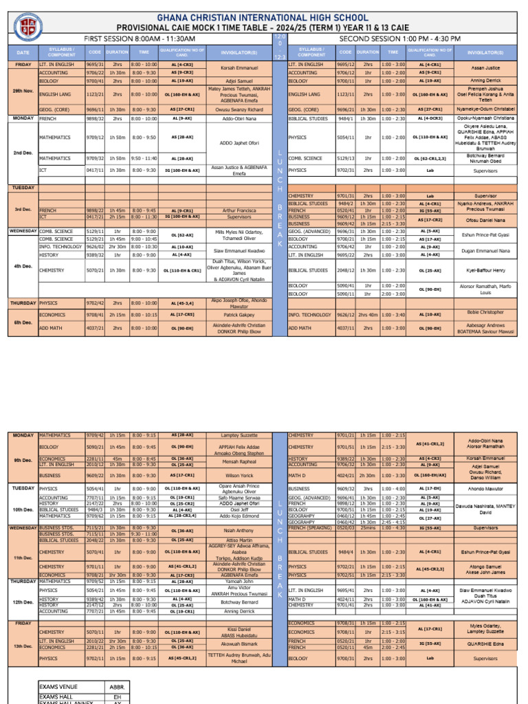 2024 Mock#1 - Caie Timetable-Updated - 1.5 | PDF