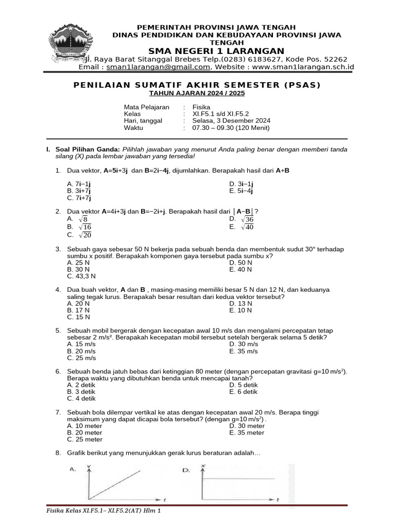 SOAL PSAS Fisika Kelas XI.F5 2024 AT | PDF