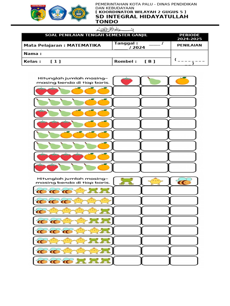 SOAL PTS MTK TINGKAT 1 | PDF