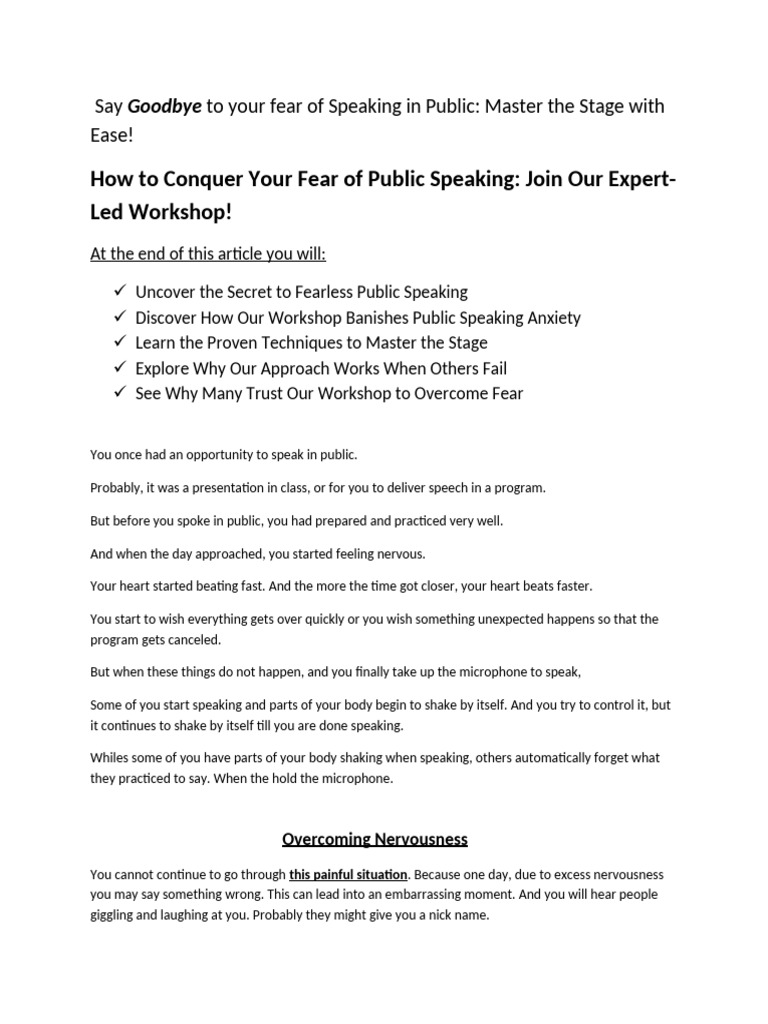 Public speaking copy | PDF | Anxiety | Public Speaking