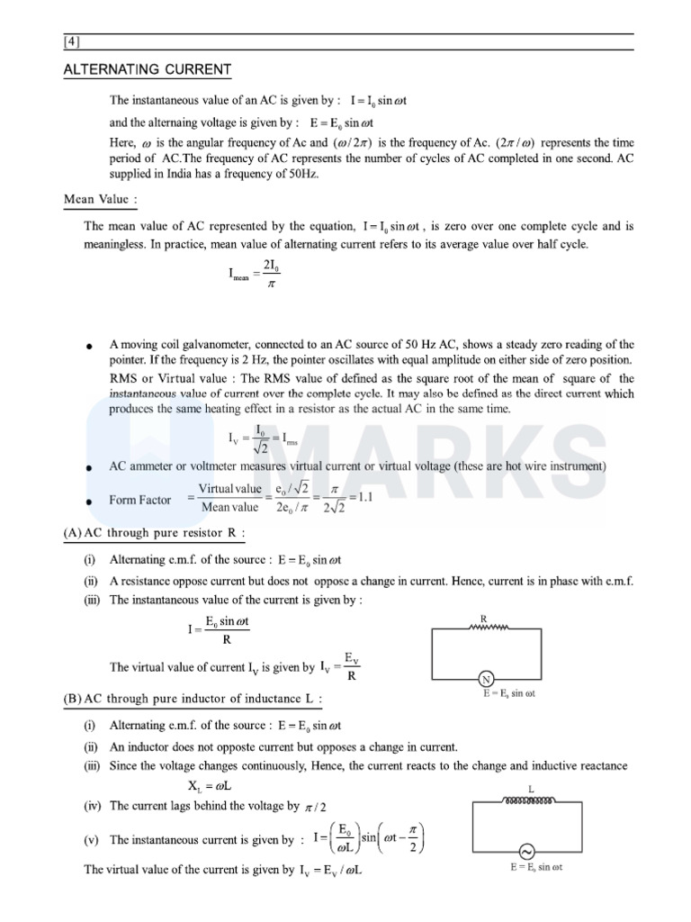 Alternating Current Formula Sheet | PDF