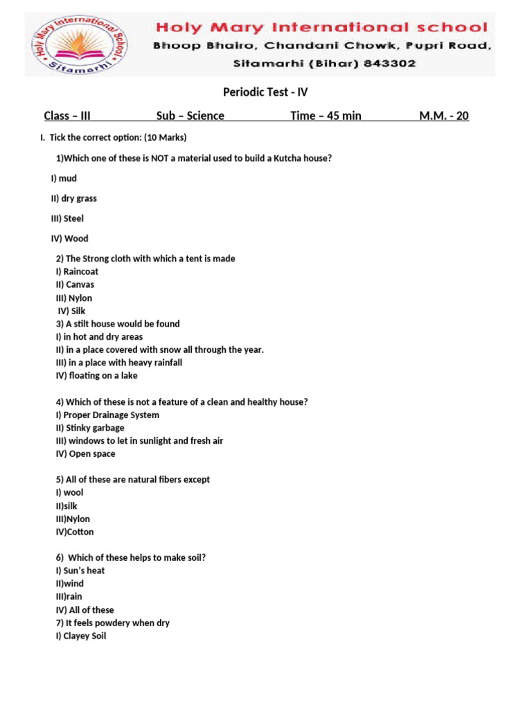 Class Iii Science PT4 | PDF