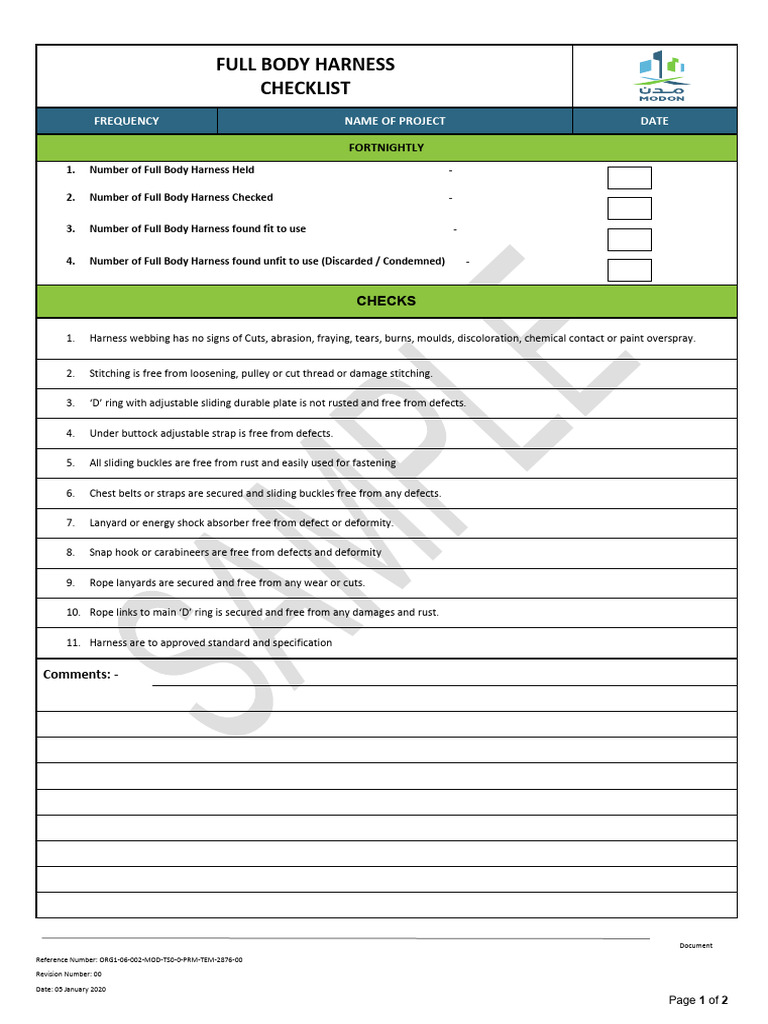 Checklist-Full Body Harness | PDF | Equipment | Manufactured Goods