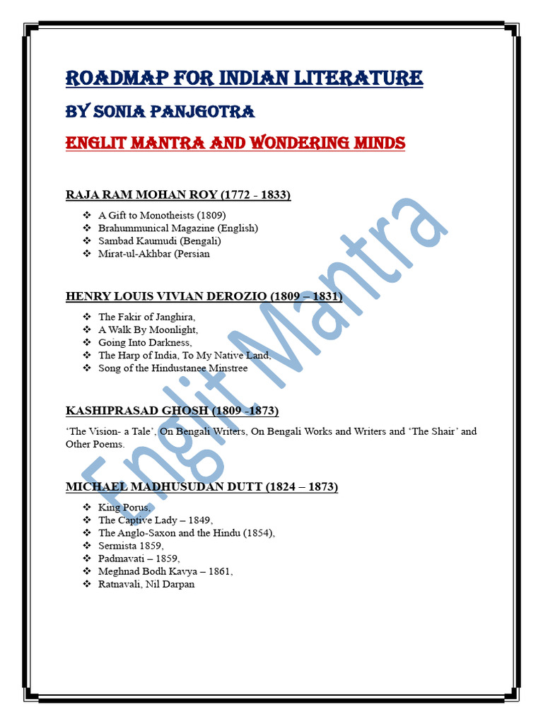 Roadmap For Indian Literature by Sonia Panjgotra | PDF | Indian Literature