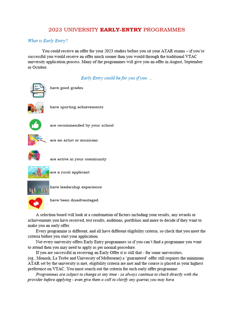 Early Entry Programmes for 2023 | PDF | Academic Institutions ...