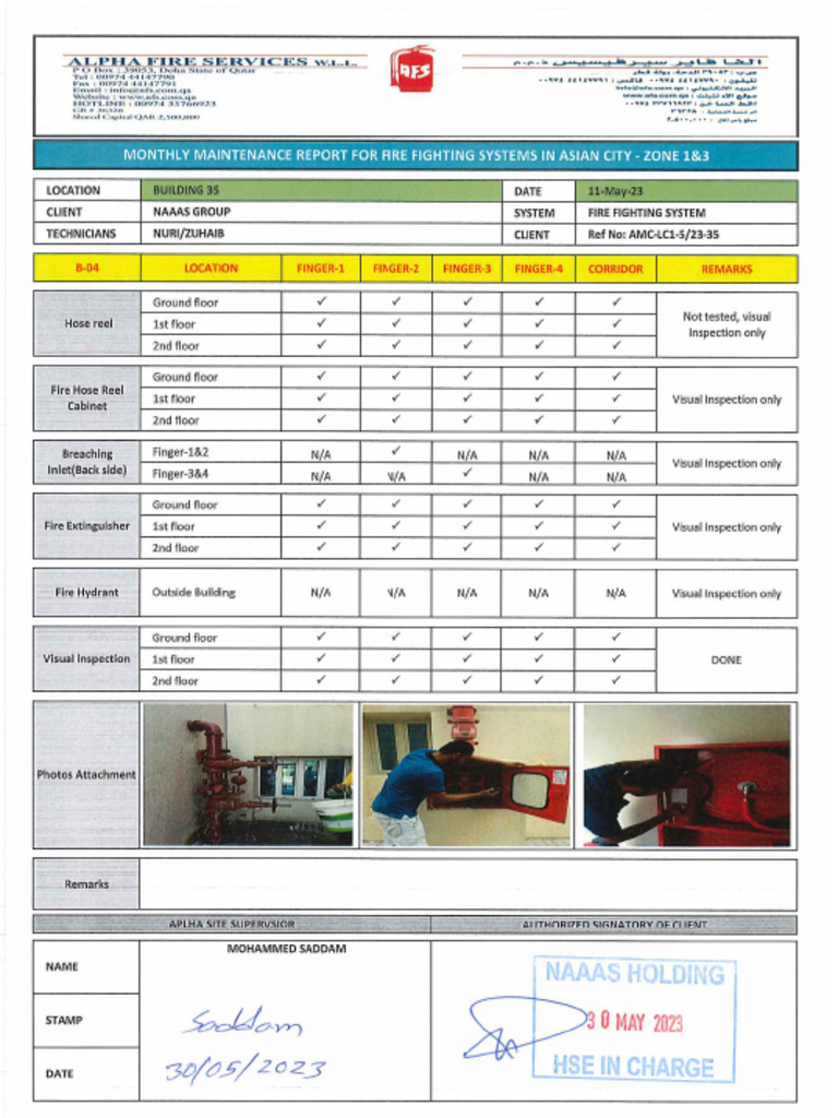 B#35-Monthly Fire Fighting Maintenance Report. | PDF