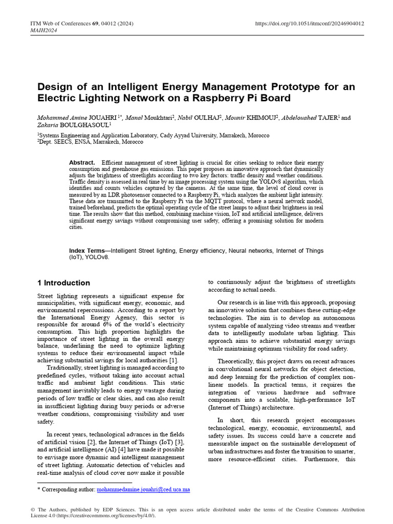 Intelligent Energy Management for Street Lighting | PDF | Deep Learning ...