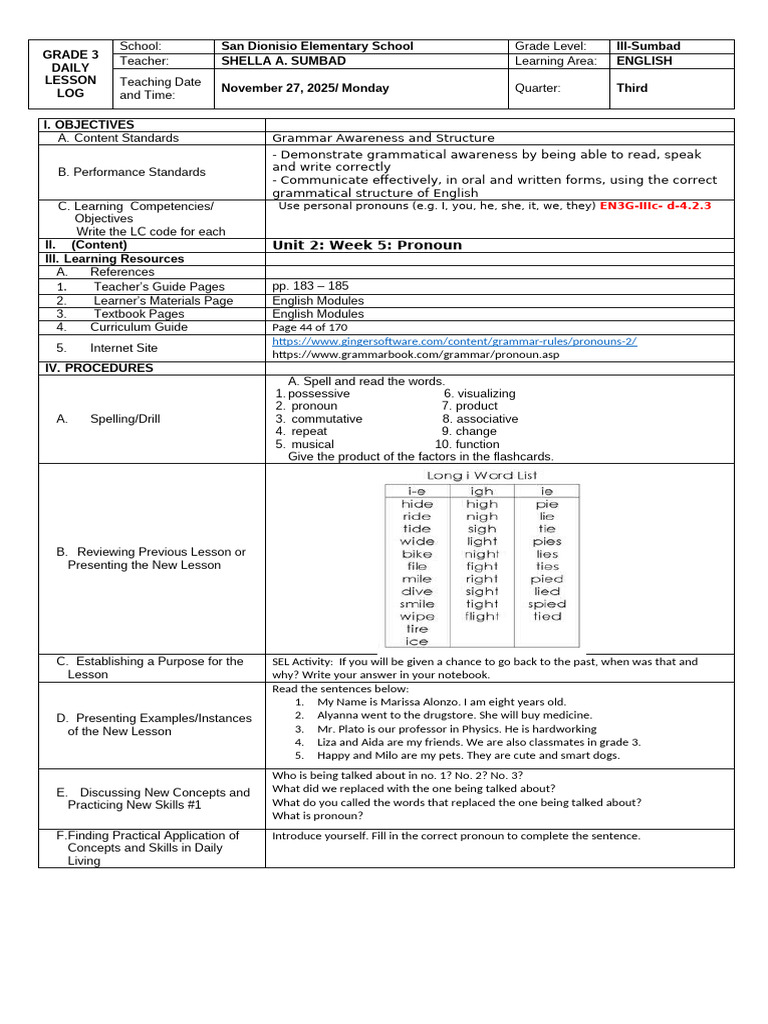 English wk5 Day5 10 25 2024 Pronoun | PDF | English Language | Linguistics