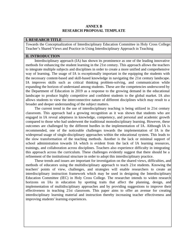 Research Proposal Template 1 | PDF | Interdisciplinarity ...