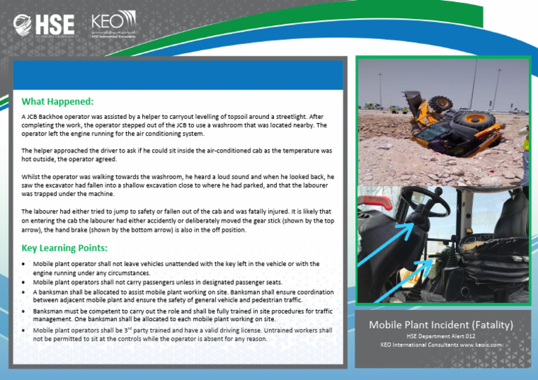 Mobile Plant Safety Alert: Fatal Incident | PDF