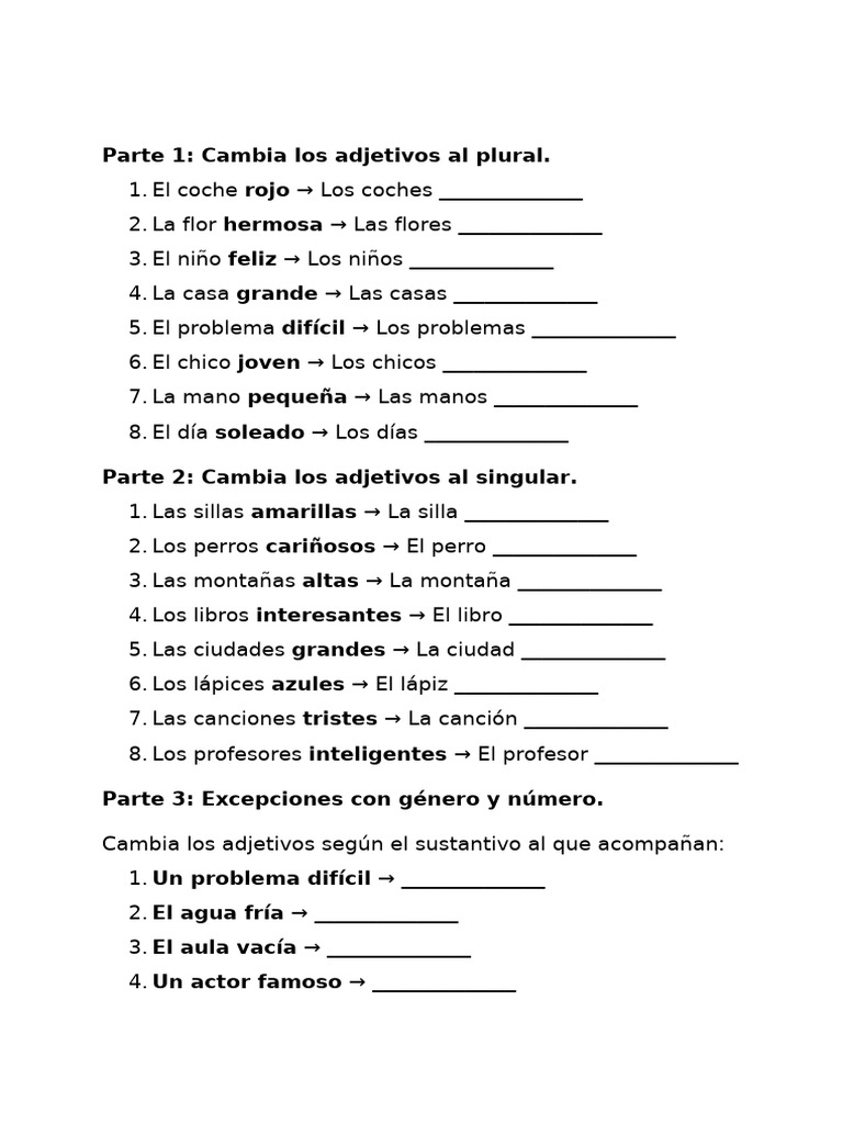 Adjetivos-Plural Sing | PDF