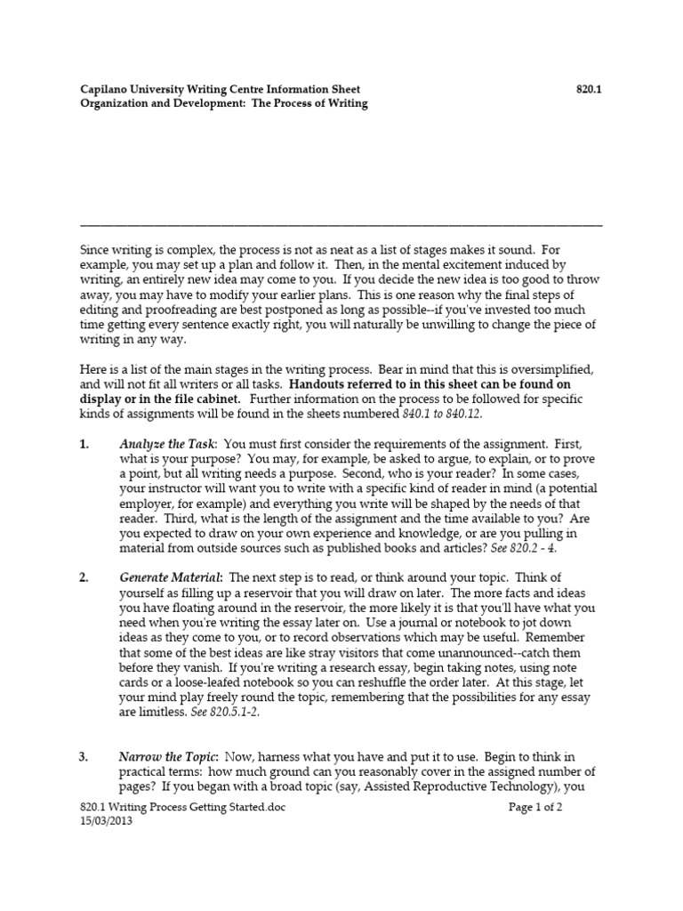 1 - Writing Process Getting Started | PDF | Essays | Human Communication