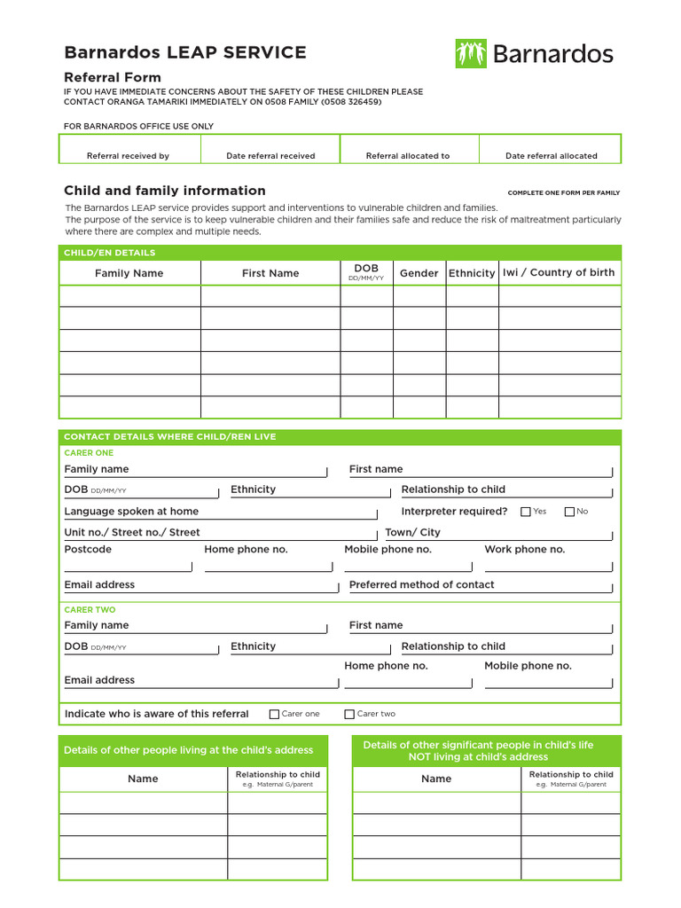 Barnardos LEAP Referral Form 2021-Fillable | PDF | Substance Abuse | Child Neglect