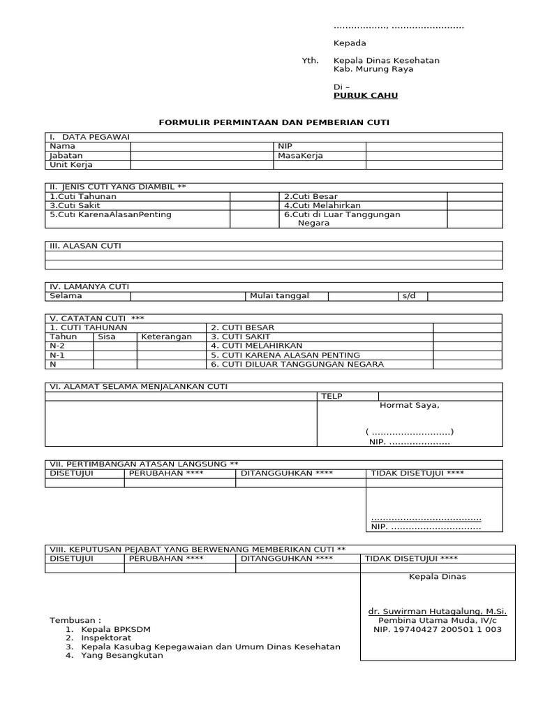 Format Cuti Pns Dan p3k | PDF