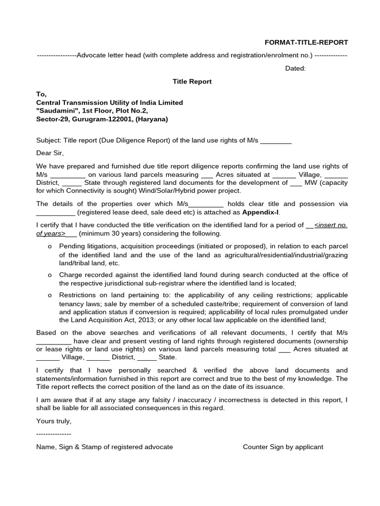 Title Report for Land Use Rights Verification | PDF | Deed | Lease