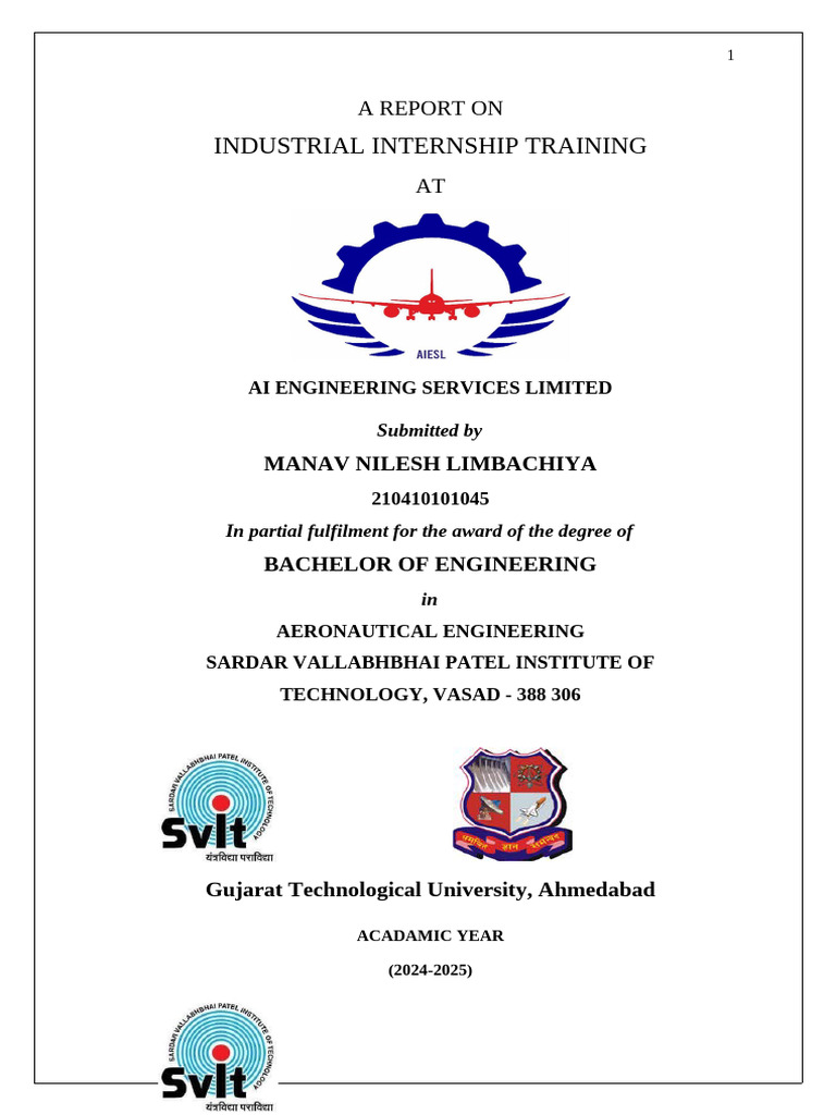 AIESL Internship Report: Aeronautical Engineering | PDF | Aviation | Screw