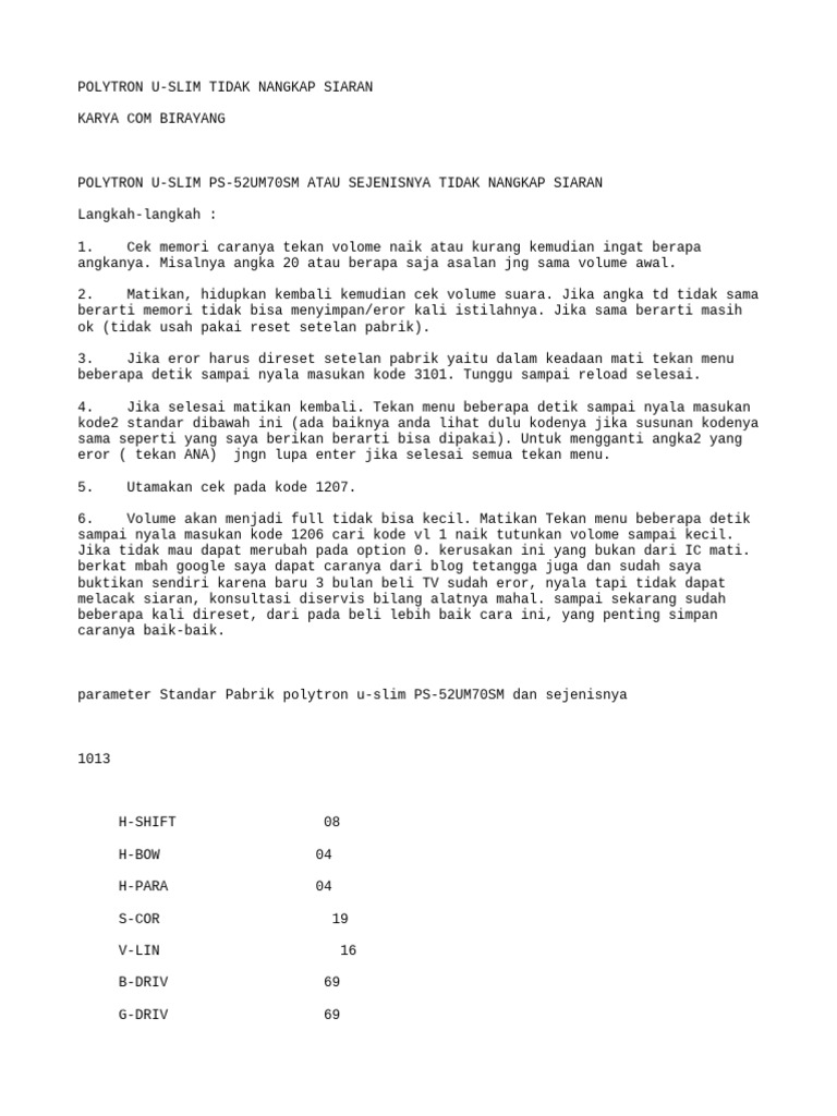 Polytron Factory Menu | PDF