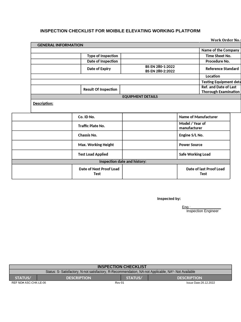 Le-06 Mewp Checklist - Rev | PDF | Elevator | Land Vehicles