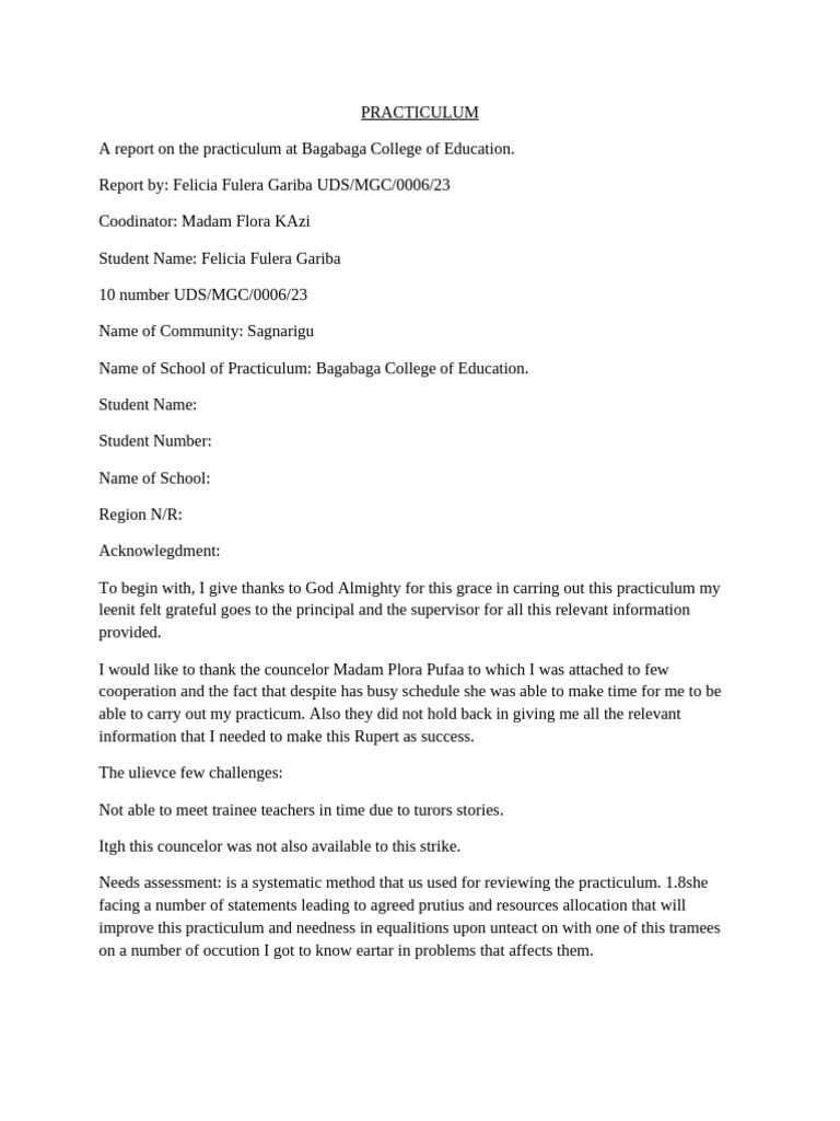 Bagabaga Practicum Insights | PDF