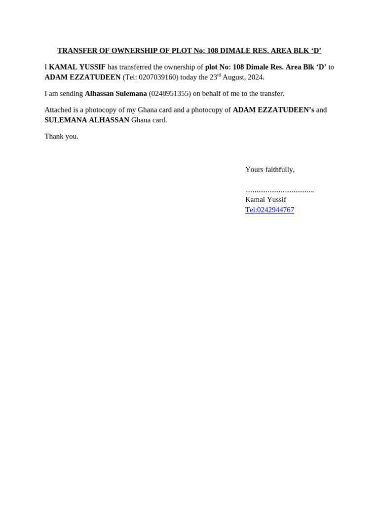 Transfer of Ownership of Plot No | PDF