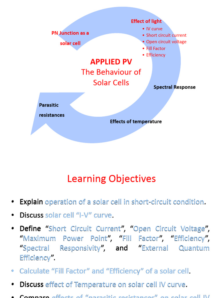Lecture5-6 - SOLA3540-9001 - Behaviour of Solar Cells | PDF | Solar Cell | P–N Junction