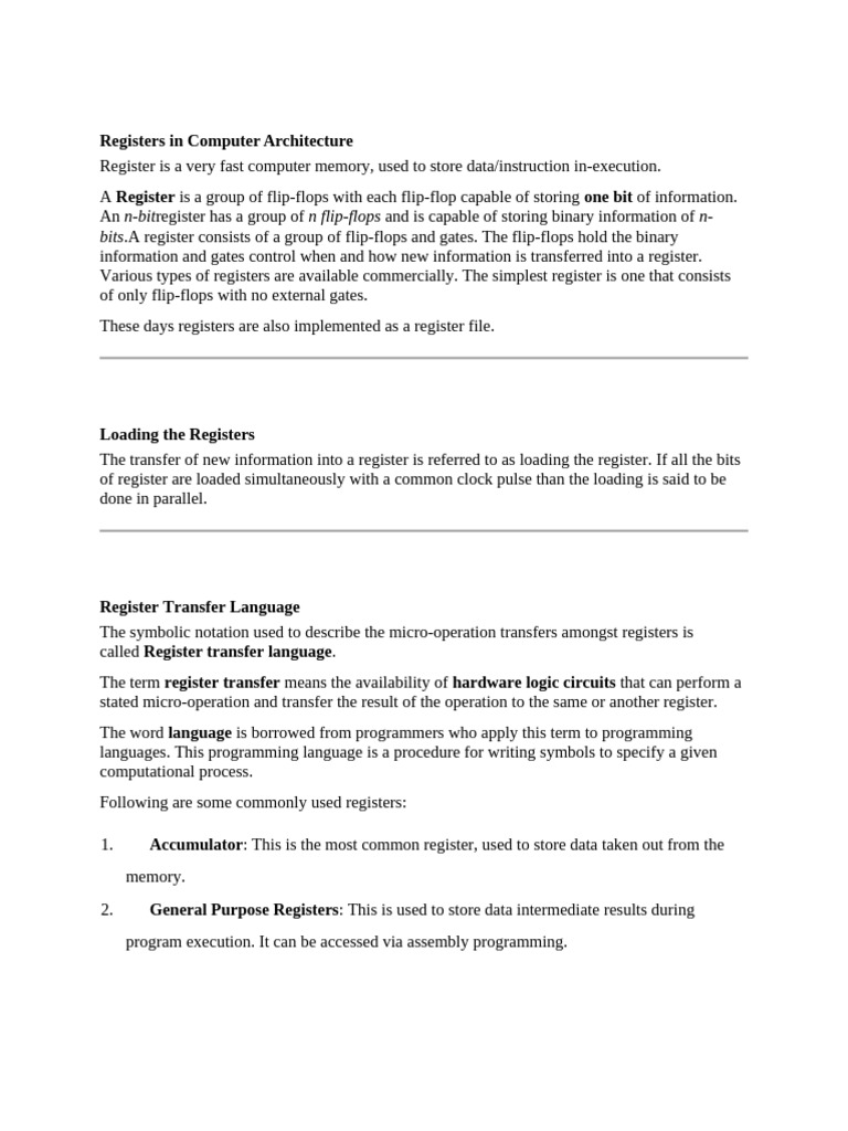 Registers in Computer Architecture | PDF | Computer Programming | Bit