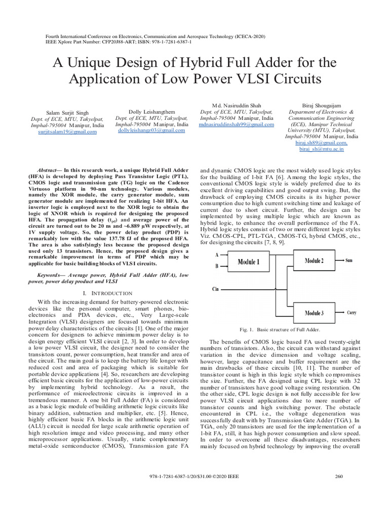 A Unique Design of Hybrid Full Adder For The Application of Low Power ...