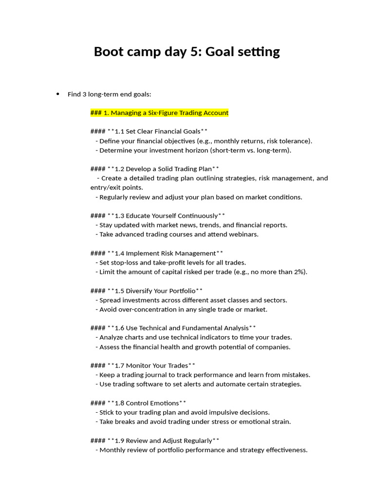 Boot Camp Day 5 Goal Setting Kopija Pdf Credit Finance