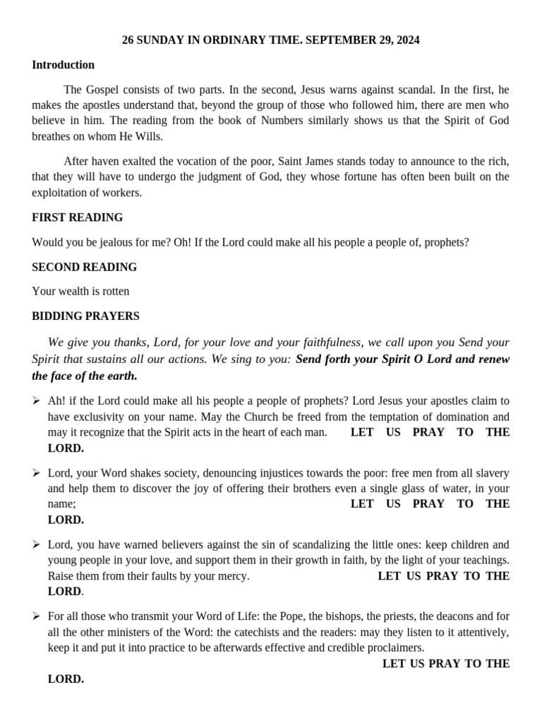 26th Sunday in Ordinary Time 2024 | PDF | Prayer | Jesus
