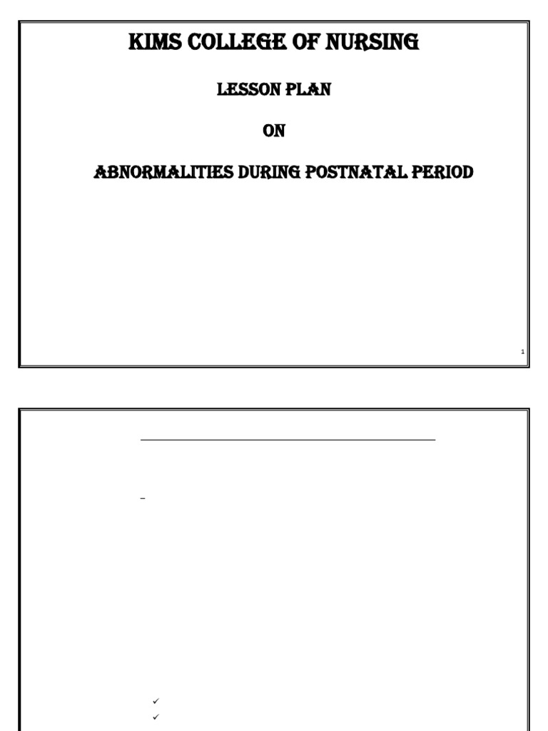 Postnatal Abnormalities Lesson Plan | PDF | Breastfeeding | Childbirth