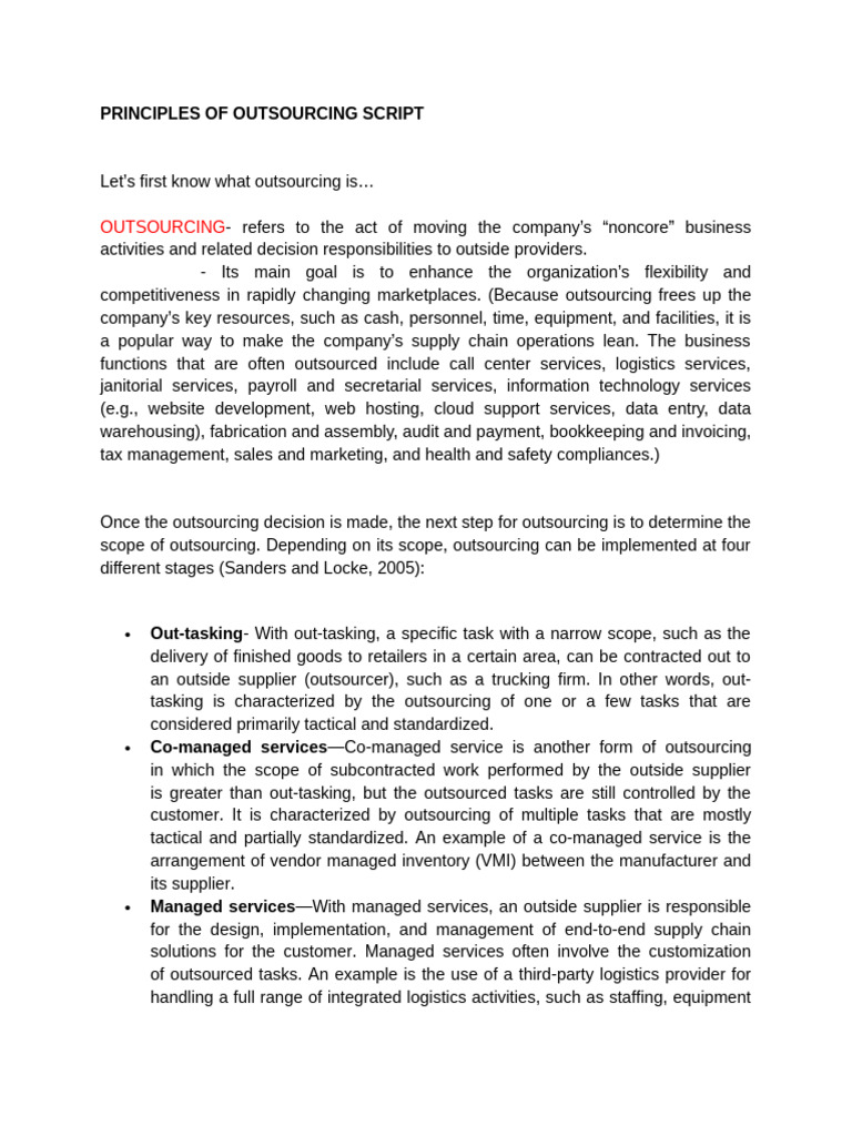Principles of Effective Outsourcing | PDF | Outsourcing | Logistics