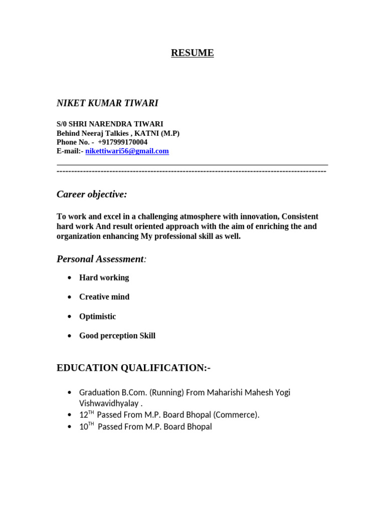 Niket Tiwari Resume | PDF