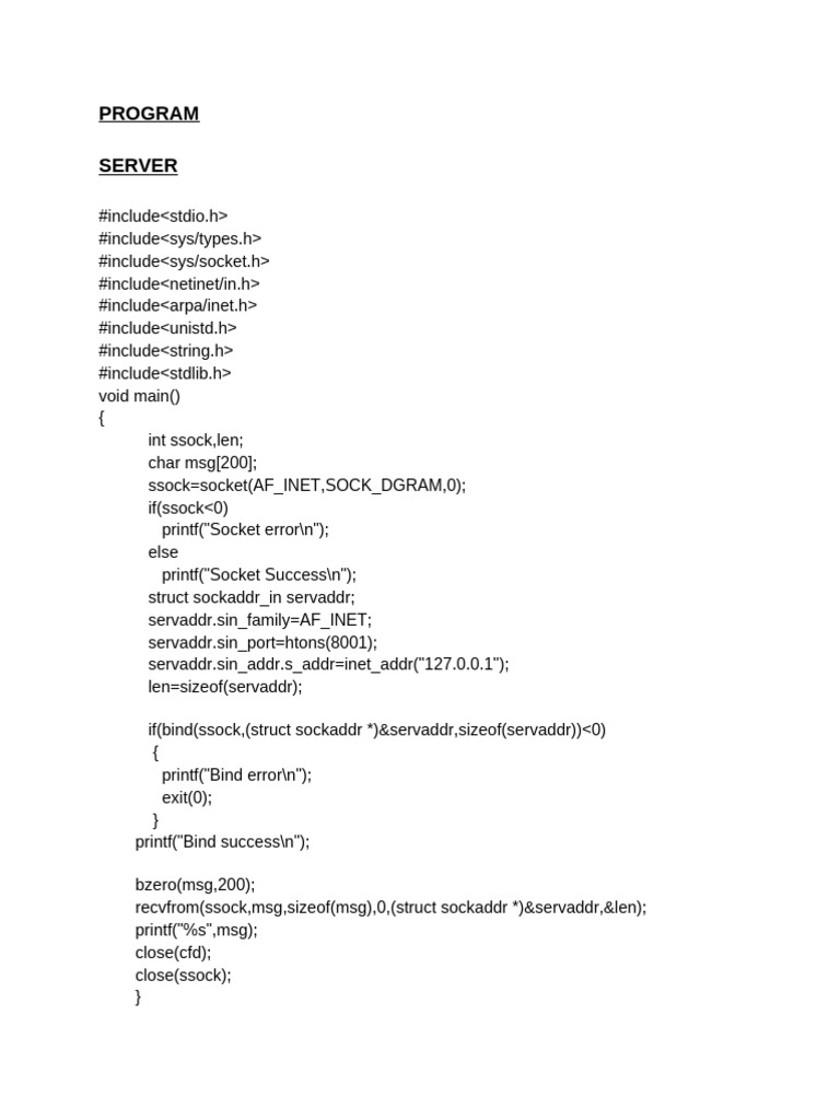 UDP Socket Programming Example | PDF
