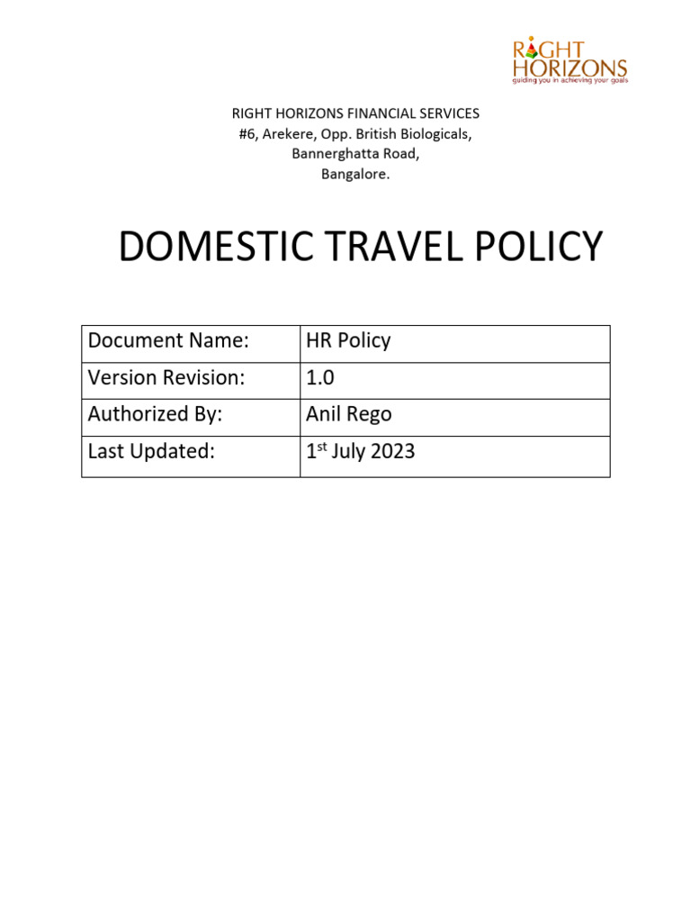 RH - HR - D37 - Domestic Travel Policy | PDF | Expense | Credit Card