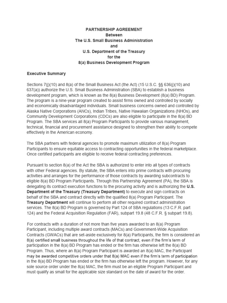 2022 Department of Treasury - SBA Partnership Agreement - Signed | PDF ...