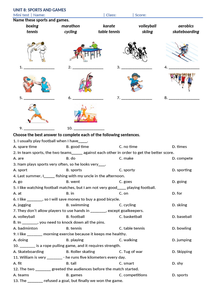 G6 Unit 8 Lesson 1+2 (NO KEYS) | PDF | Sports