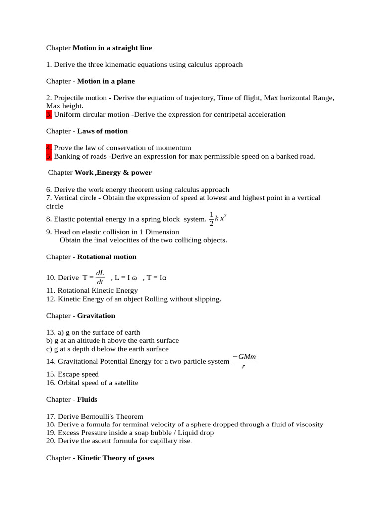 Derivations List Class 11 | PDF