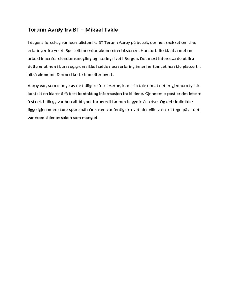 Torunn Aarøy Fra BT | PDF